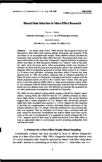 (PDF) Biased Data Selection in Mars Effect Research