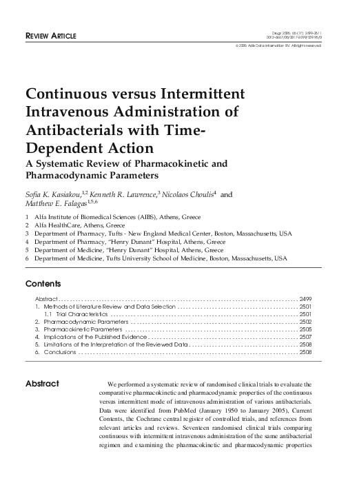 (PDF) Continuous versus Intermittent Intravenous Administration of ...
