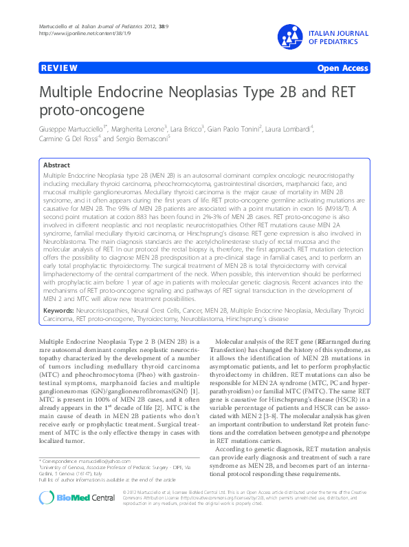 (PDF) Multiple Endocrine Neoplasias Type 2B and RET proto-oncogene