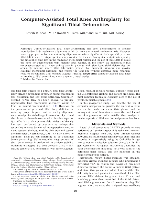 (PDF) Computer-Assisted Total Knee Arthroplasty for Significant Tibial ...