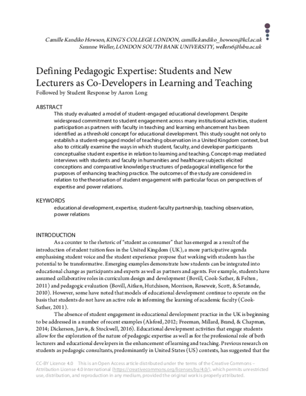 (PDF) Defining Pedagogic Expertise: Students and New Lecturers as Co ...