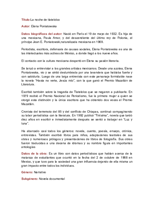 (DOC) Titulo:La noche de tlatelolco