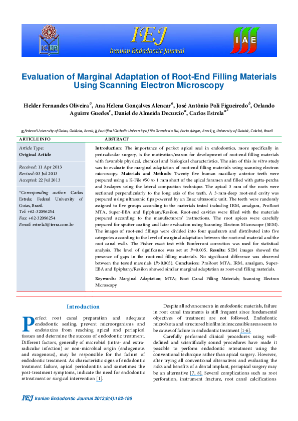 (PDF) Evaluation of marginal adaptation of root-end filling materials ...