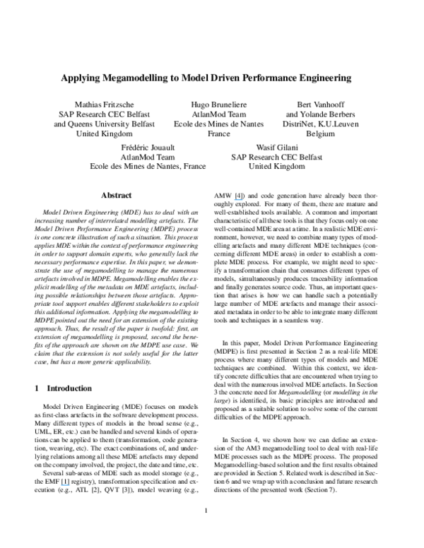 (PDF) Applying Megamodelling to Model Driven Performance Engineering