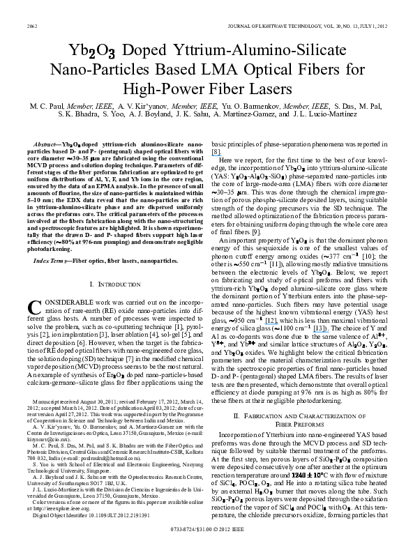 (PDF) Yb$_{2}$ O$_{3}$ Doped Yttrium-Alumino-Silicate NanoParticles ...