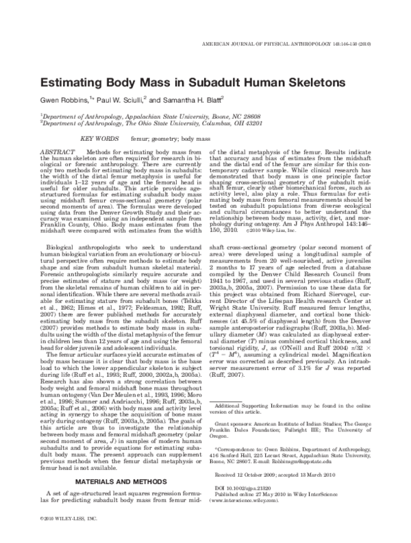 (PDF) Estimating body mass in subadult human skeletons