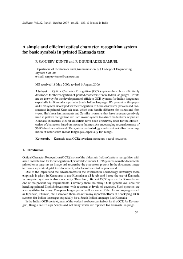 Pdf A Simple And Efficient Optical Character Recognition System For Basic Symbols In Printed