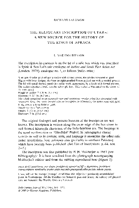 (PDF) The reliquary inscription of Utara: A new source for the history ...