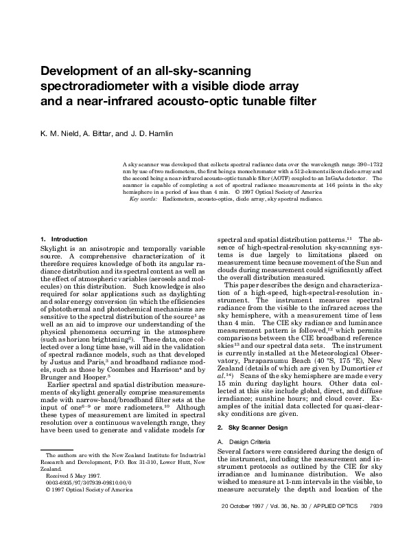 Pdf Development Of An All Sky Scanning Spectroradiometer With A Visible Diode Array And A Near