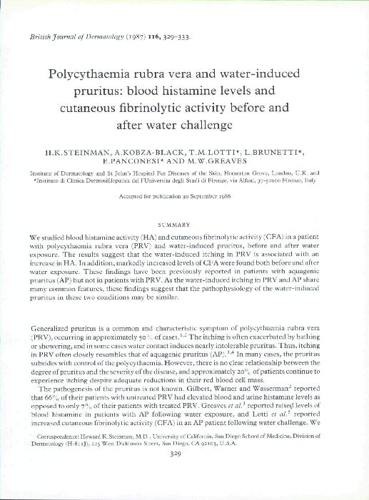 (PDF) Polycythaemia rubra vera and water-induced pruritus: blood ...