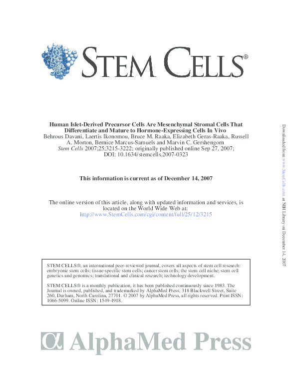 (PDF) Human Islet-Derived Precursor Cells Are Mesenchymal Stromal Cells ...