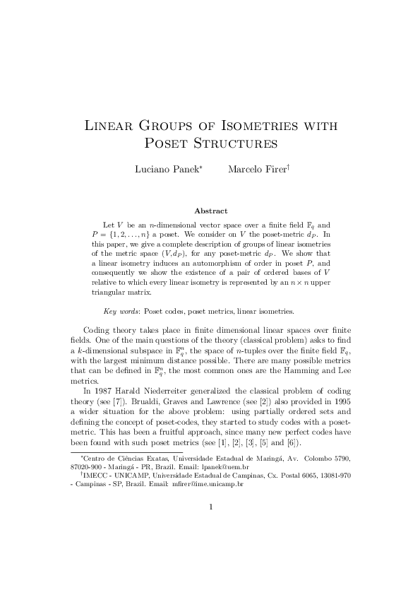 (PDF) Groups of linear isometries on poset structures