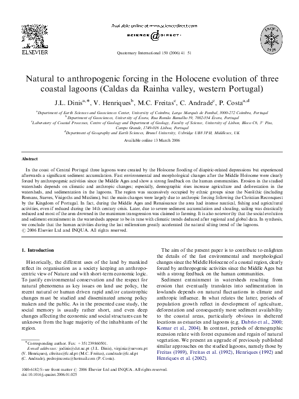 (PDF) Natural to anthropogenic forcing in the Holocene evolution of three coastal lagoons ...