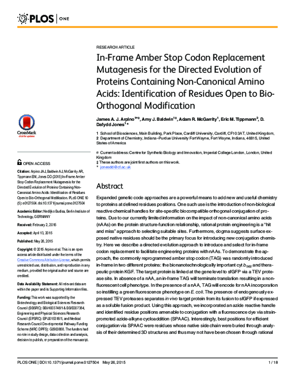 (PDF) In-Frame Amber Stop Codon Replacement Mutagenesis for the ...