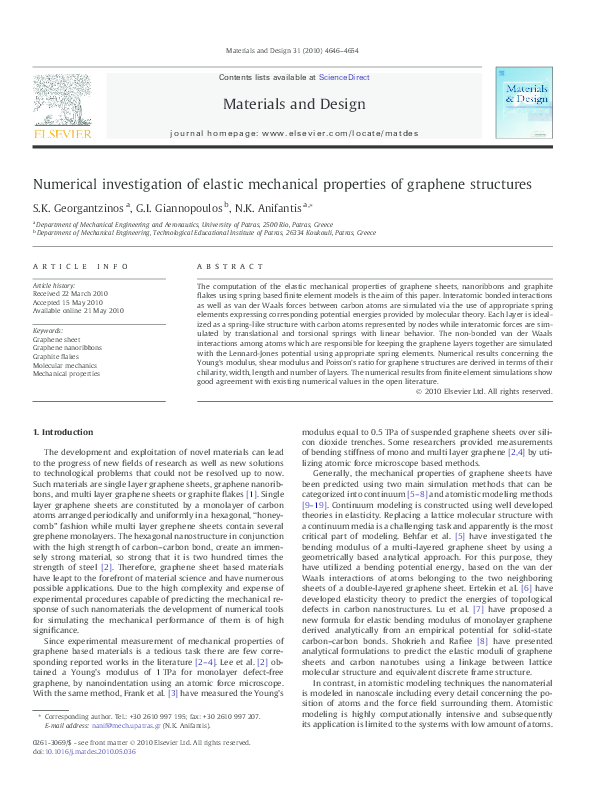 (PDF) Numerical investigation of elastic mechanical properties of graphene structures