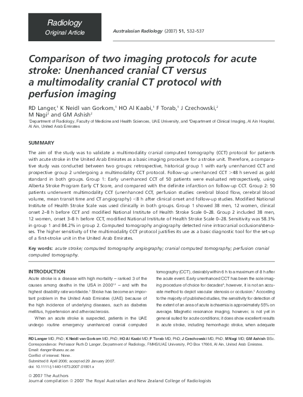Comparison of two imaging protocols for acute stroke: Unenhanced ...