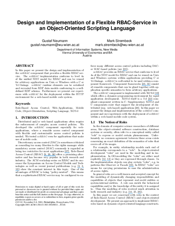 (PDF) Design and implementation of a flexible RBAC-service in an object-oriented scripting language