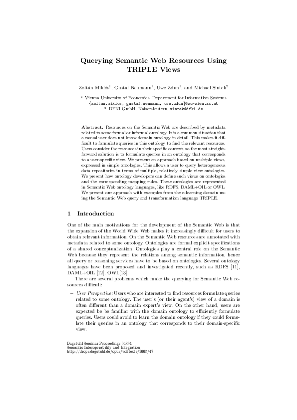 (PDF) Querying Semantic Web Resources Using TRIPLE Views