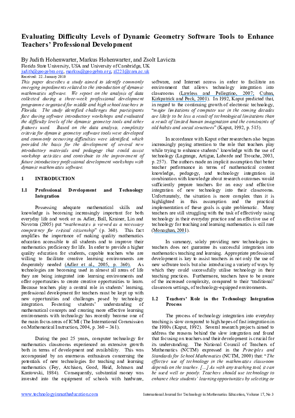 (PDF) Evaluating Difficulty Levels of Dynamic Geometry Software Tools ...