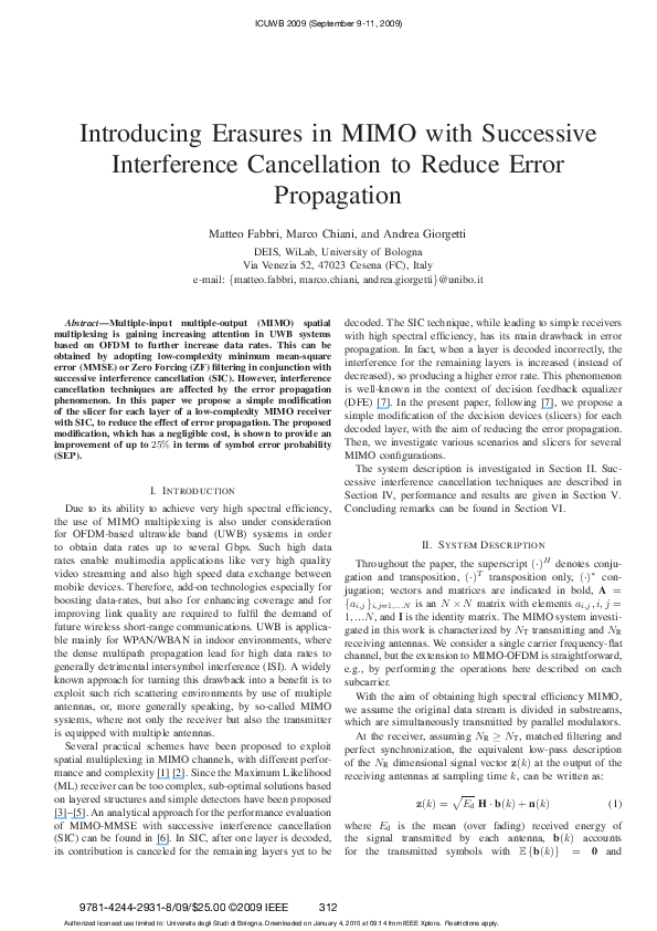 (PDF) Introducing erasures in MIMO with successive interference cancellation to reduce error ...