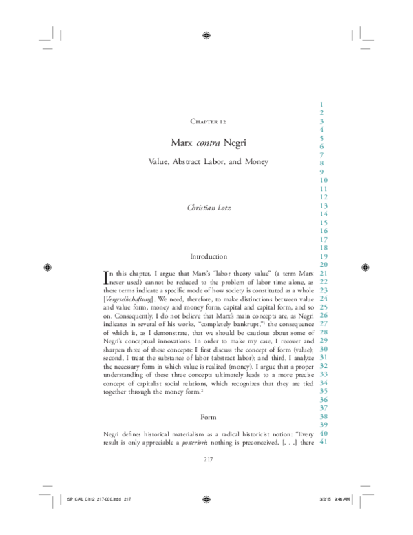 (PDF) “Marx contra Negri: Value, Abstract Labor, and Money ...