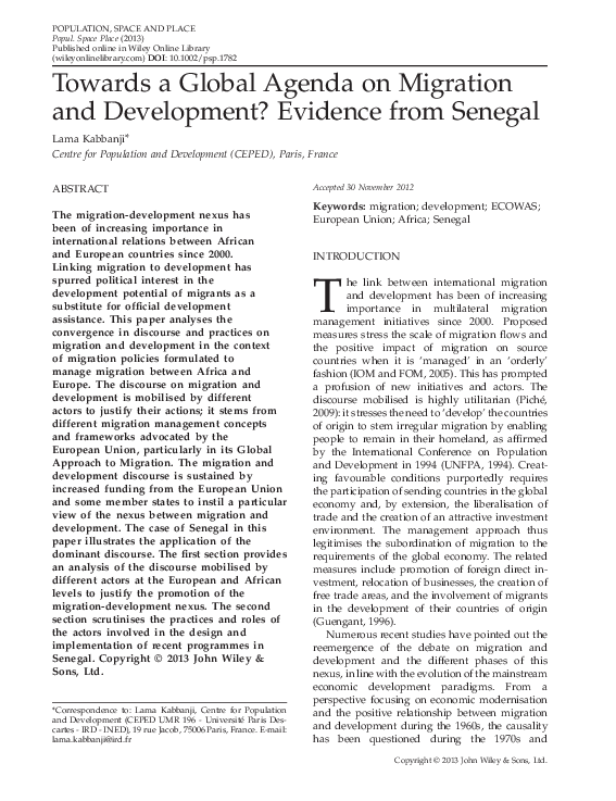 (PDF) Towards a Global Agenda on Migration and Development? Evidence ...