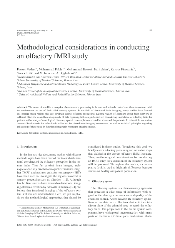 (PDF) Methodological Considerations in Conducting an Olfactory fMRI Study