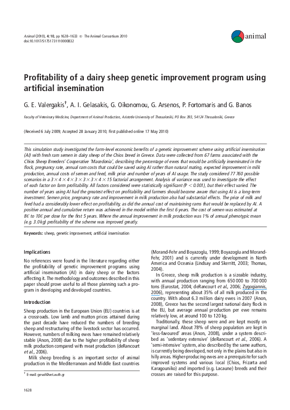 Pdf Profitability Of A Dairy Sheep Genetic Improvement Program Using