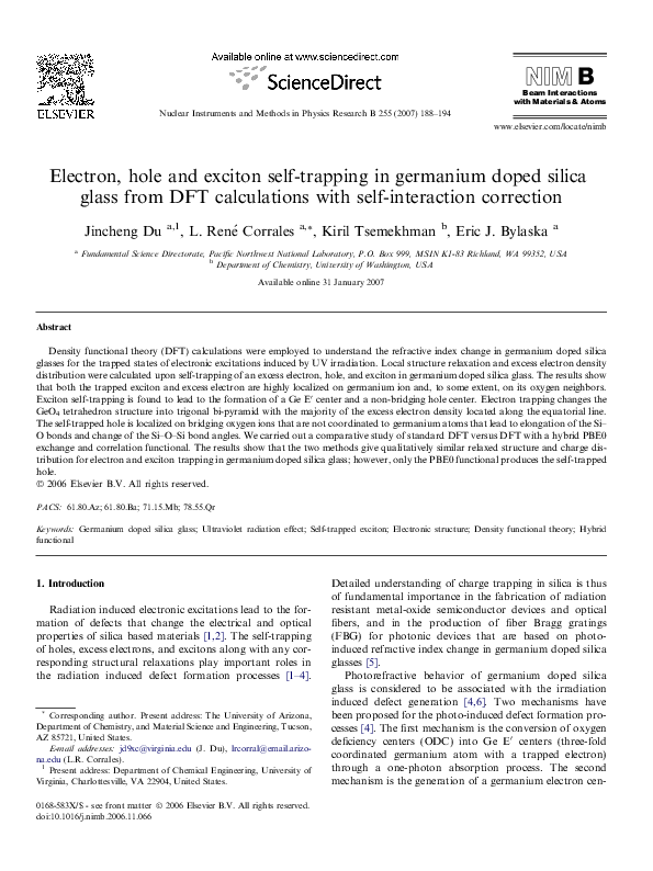 (PDF) Electron, hole and exciton self-trapping in germanium doped silica glass from DFT ...