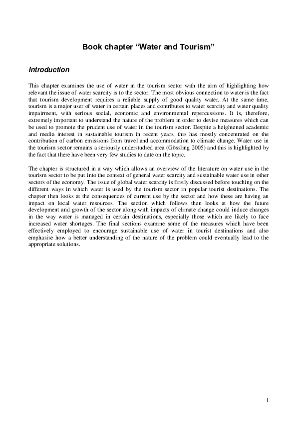 (PDF) Book chapter on "Water and Tourism