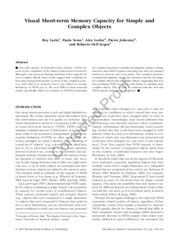 (PDF) Visual Short-term Memory Capacity for Simple and Complex Objects