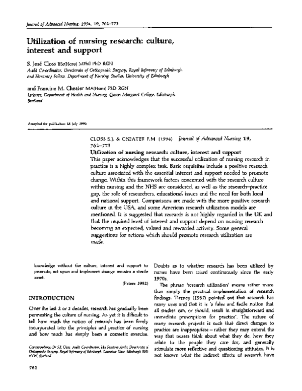 (PDF) Utilization of nursing research: culture, interest and support