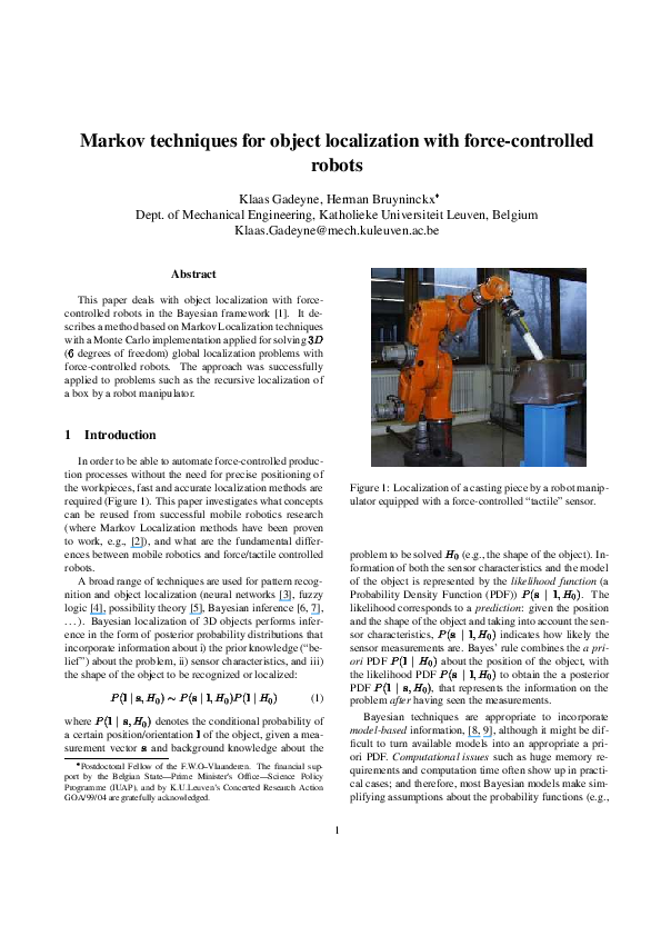 Pdf Markov Techniques For Object Localization With Force Controlled Robots