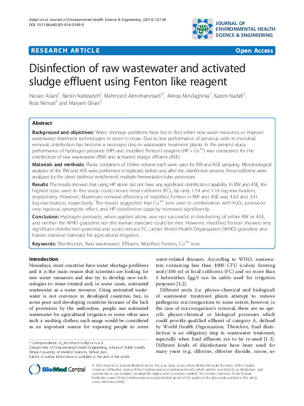 (PDF) Disinfection of raw wastewater and activated sludge effluent ...