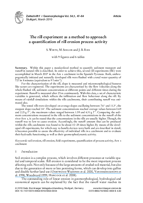 (PDF) The rill experiment as a method to approach a quantification of rill erosion process activity