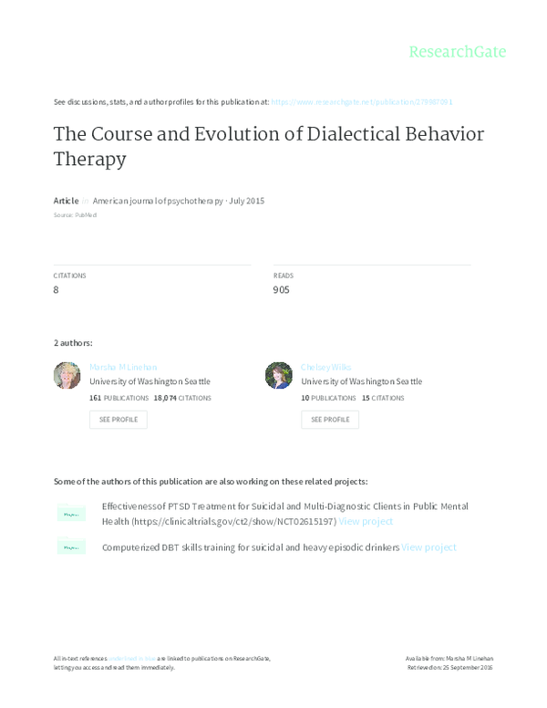 (PDF) Linehan Wilks 2015 The Course and Evolution of DBT