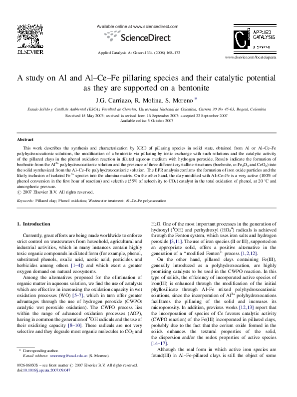 (PDF) A study on Al and Al–Ce–Fe pillaring species and their catalytic ...
