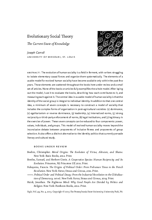 (PDF) Evolutionary Social Theory: The Current State of Knowledge