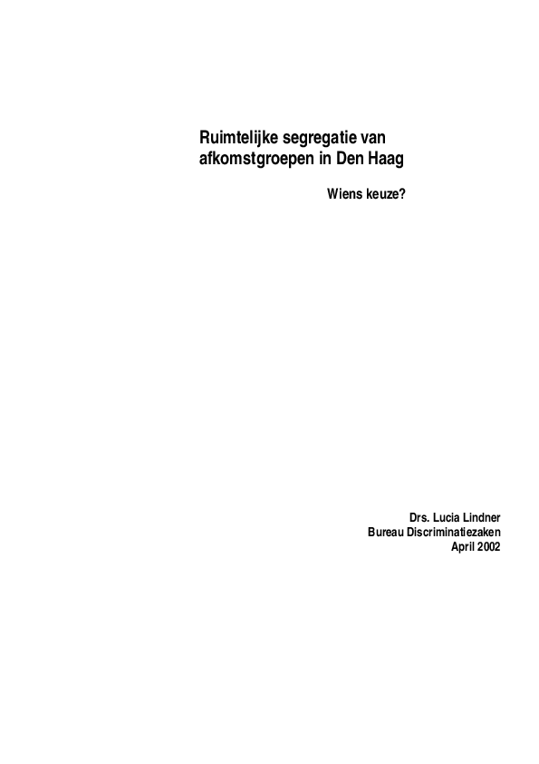 (PDF) Spatial Segregation of Ethnic Groups in The Hague. An intervention.