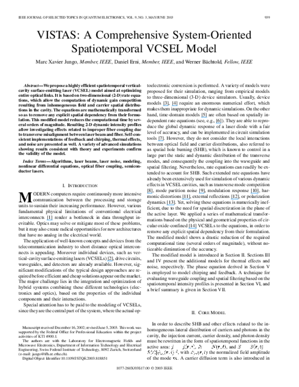 (PDF) VISTAS: a comprehensive system-oriented spatiotemporal VCSEL model