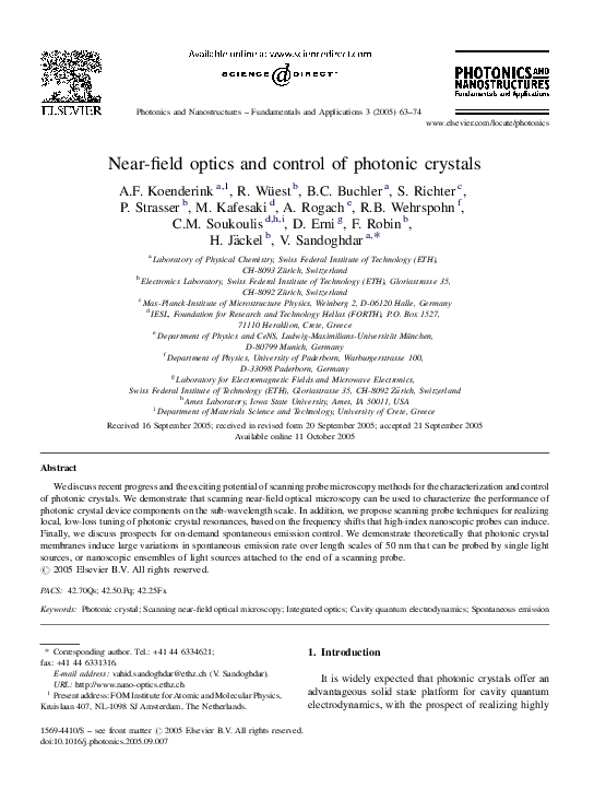 (PDF) Near-field optics and control of photonic crystals
