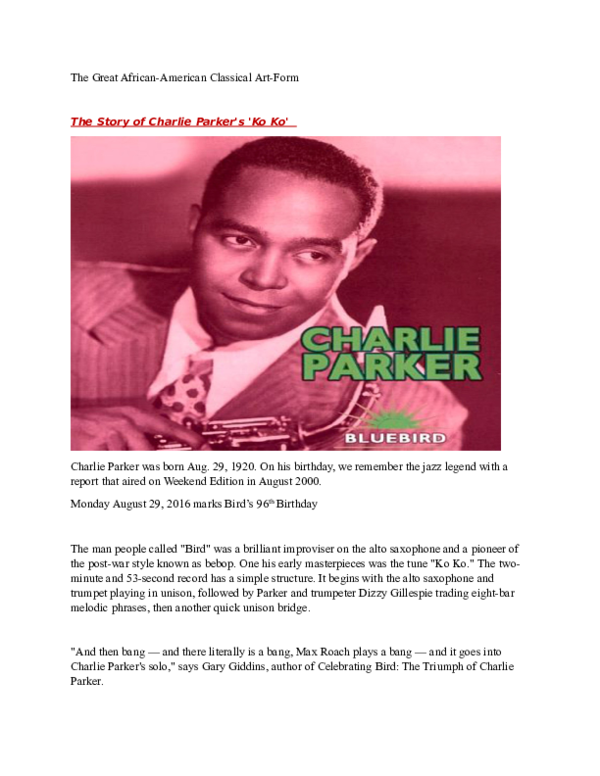 (DOC) The Story of Charlie Parker's 'Ko Ko'