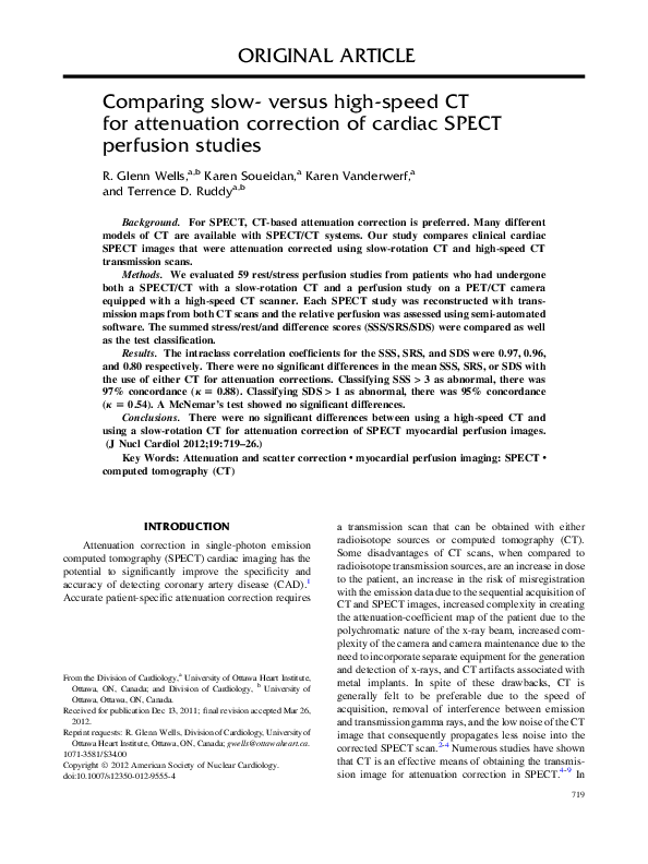 Pdf Comparing Slow Versus High Speed Ct For Attenuation Correction Of Cardiac Spect Perfusion
