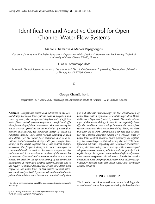 (PDF) Identification and Adaptive Control for Open Channel Water Flow ...