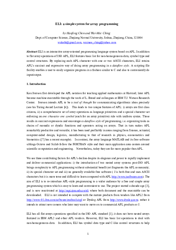 (PDF) ELI: a simple system for array programming