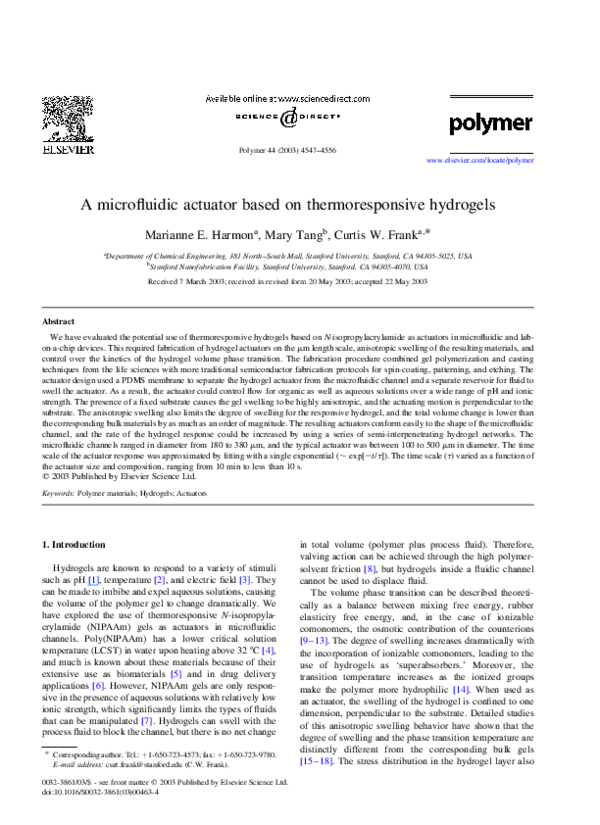 (PDF) A microfluidic actuator based on thermoresponsive hydrogels