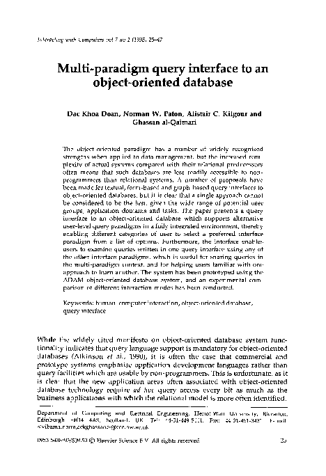 (PDF) A Multi-Paradigm Query Interface To An Object-Oriented Database