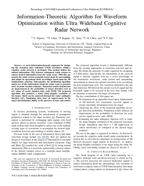 Pdf Information Theoretic Algorithm For Waveform Optimization Within
