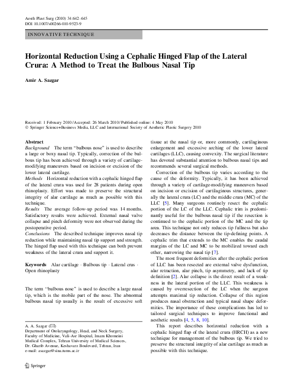 (PDF) Horizontal Reduction Using a Cephalic Hinged Flap of the Lateral ...
