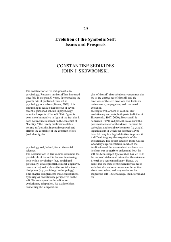 (PDF) Evolution of the symbolic self: Issues and prospects